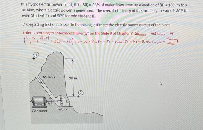 Solved In a hydroelectric power plant, (ID+50)m∧3/s of water | Chegg.com
