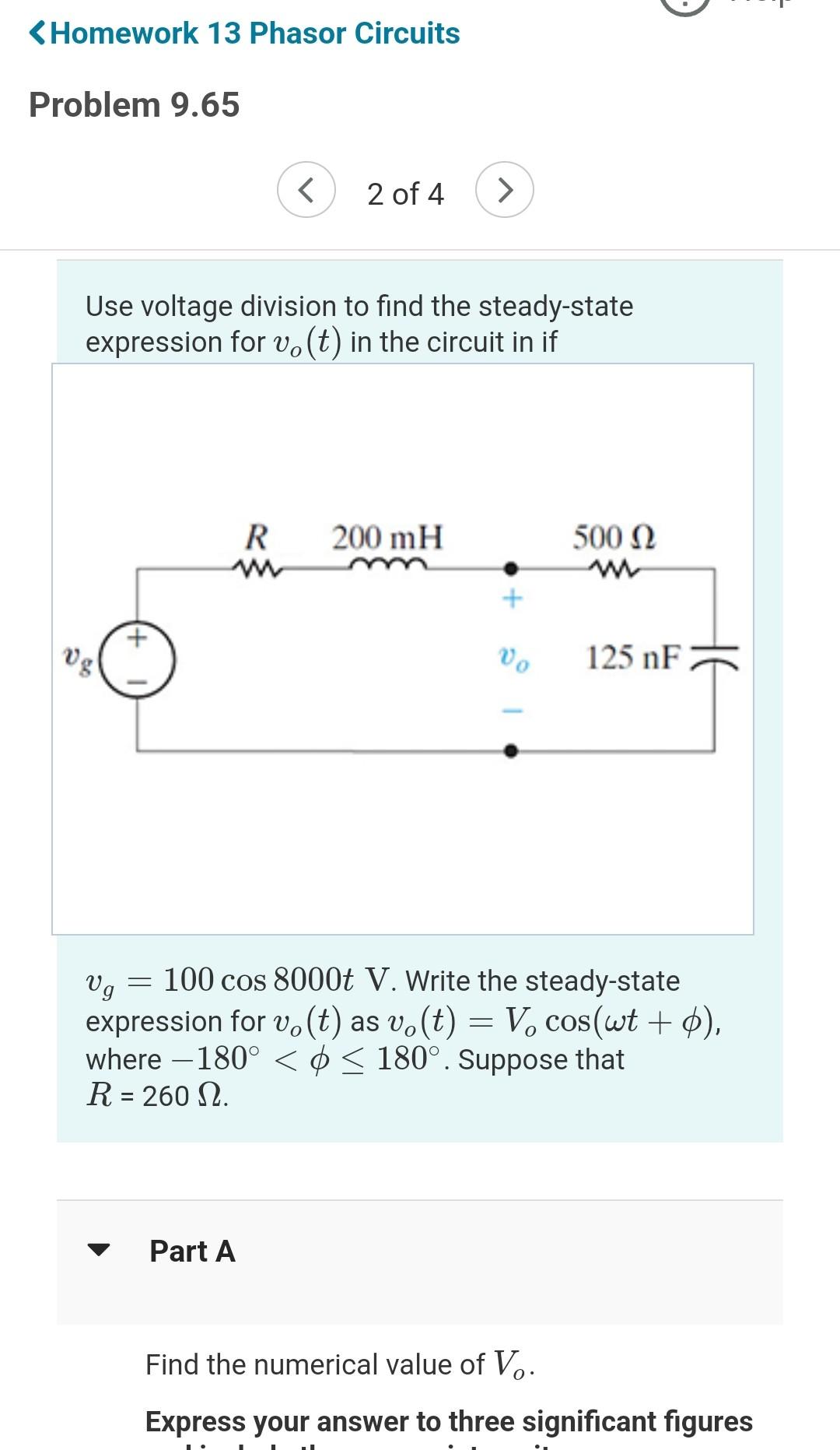 Solved Use voltage division to find the steady-state | Chegg.com