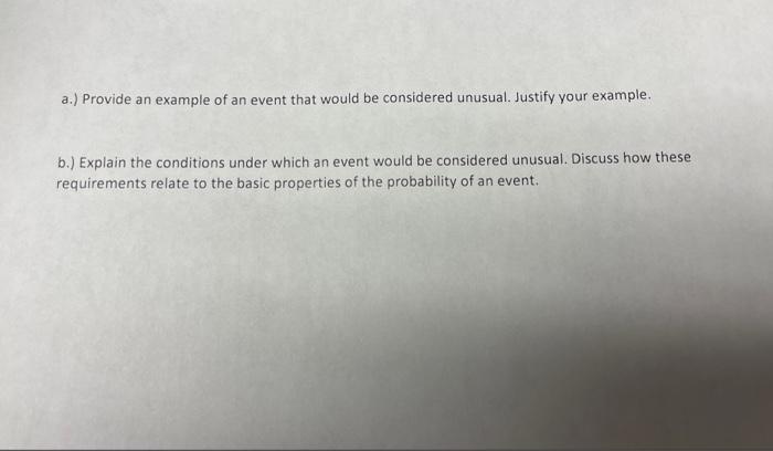 Solved example of unsual events in statistics | Chegg.com