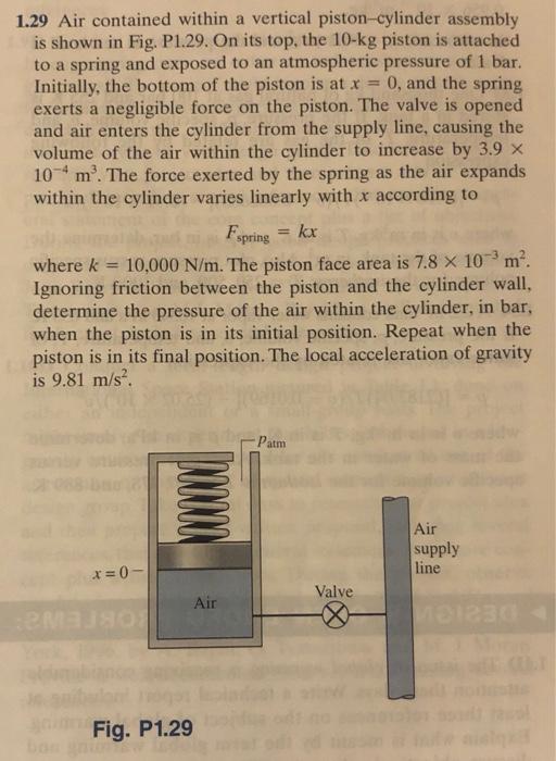 Solved 1.29 Air contained within a vertical piston-cylinder | Chegg.com