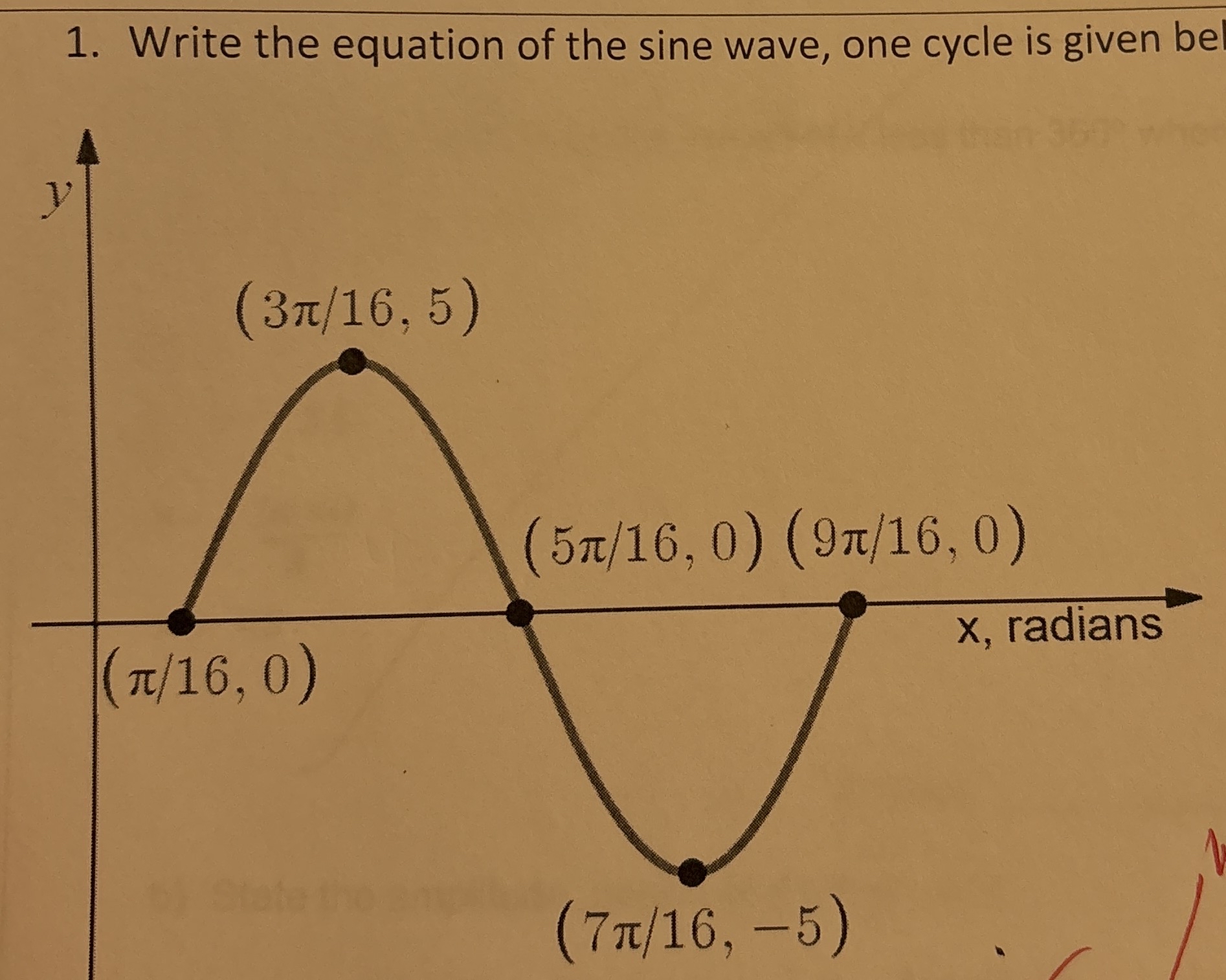 Solved Write the equation of the sine wave, one cycle is | Chegg.com