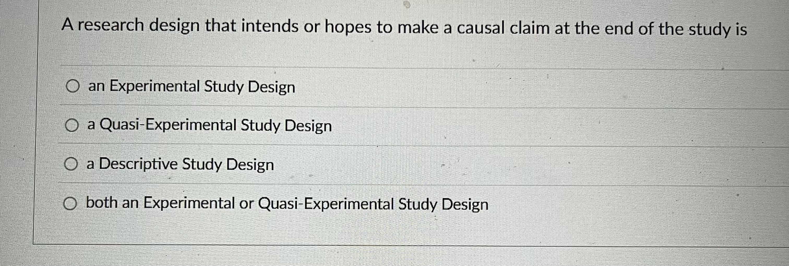 Solved A research design that intends or hopes to make a | Chegg.com