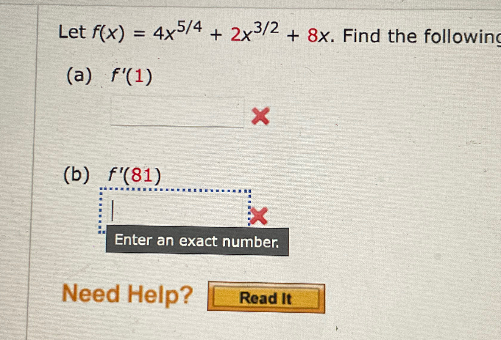 Solved Let f(x)=4x54+2x32+8x. ﻿Find the | Chegg.com