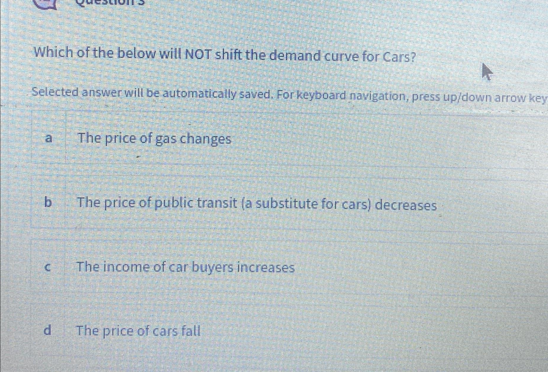 Solved Which of the below will NOT shift the demand curve | Chegg.com