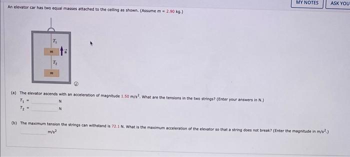 Solved An elevator car has two equal masses attached to the | Chegg.com