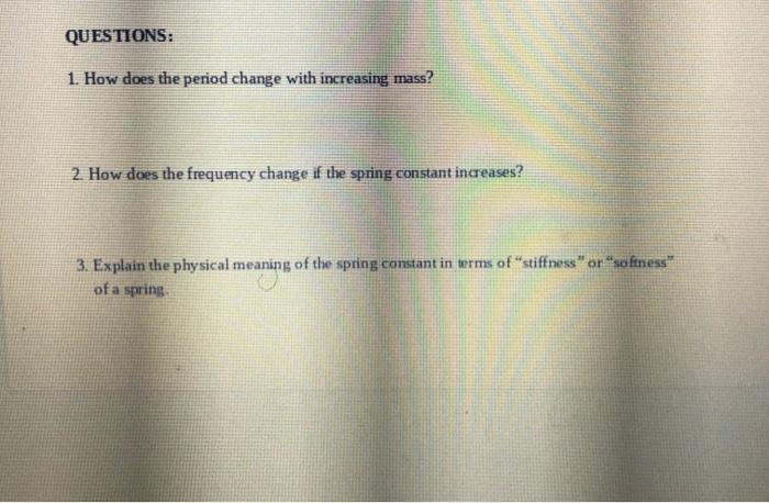 Solved PART 1: Determination of the spring constant K. Table | Chegg.com