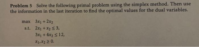 Solved Problem 5 Solve the following primal problem using | Chegg.com