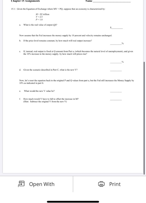 Solved Chapter 15 Assignments Name 15.1: Given the Equation | Chegg.com