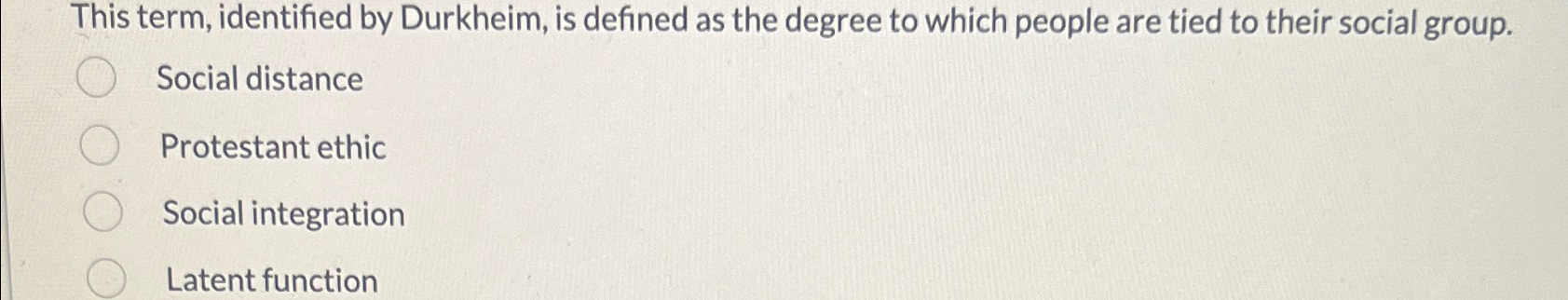 Solved This term, identified by Durkheim, is defined as the | Chegg.com