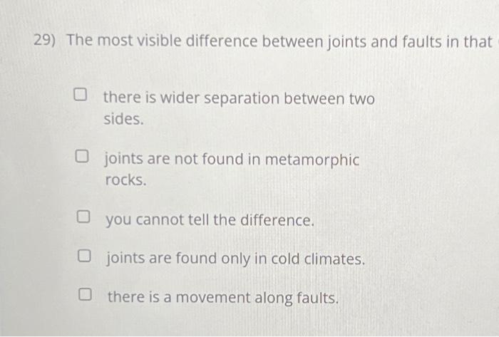 Solved 29) The most visible difference between joints and | Chegg.com
