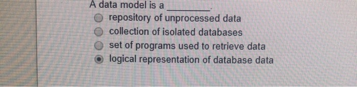 Solved A data model is a O repository of unprocessed data | Chegg.com