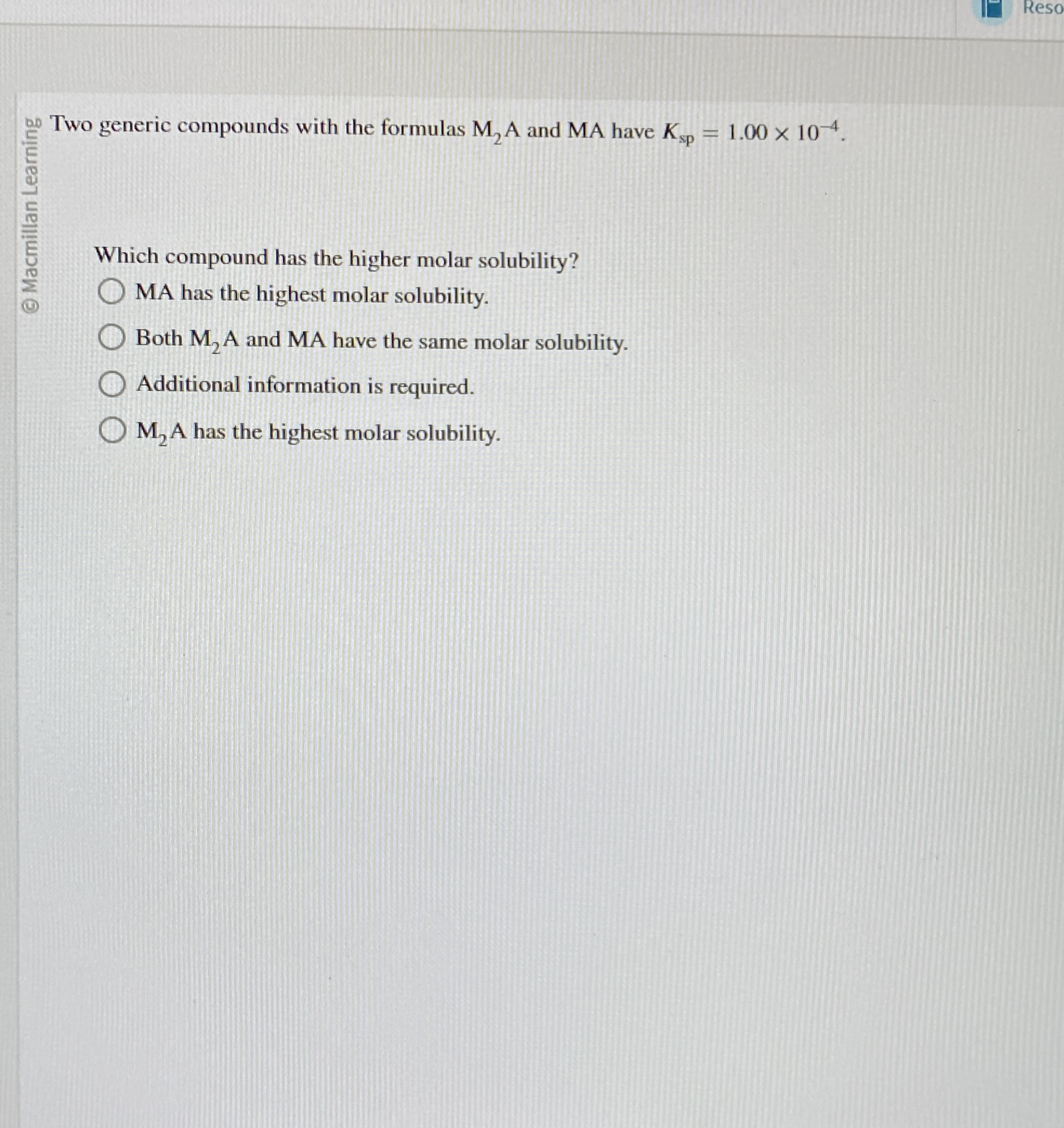 Solved ResoTwo generic compounds with the formulas M2A and | Chegg.com