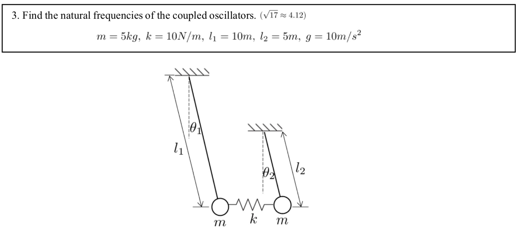 Solved Find the natural frequencies of the coupled | Chegg.com