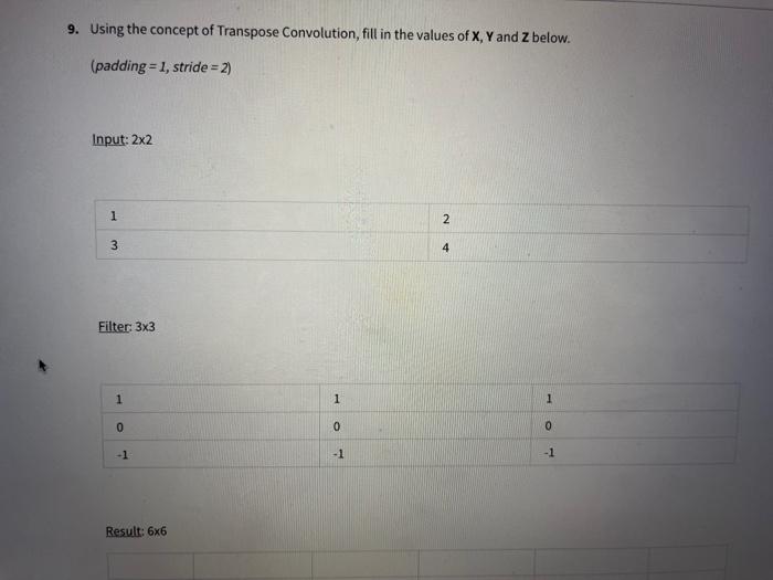 Solved 9. Using the concept of Transpose Convolution, fill | Chegg.com