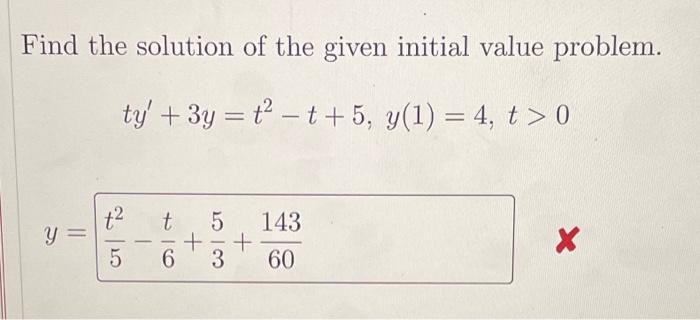 Solved Find the solution of the given initial value problem. | Chegg.com