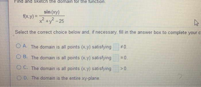 Solved Find and sketch the domain for the function. sin (xy) | Chegg.com