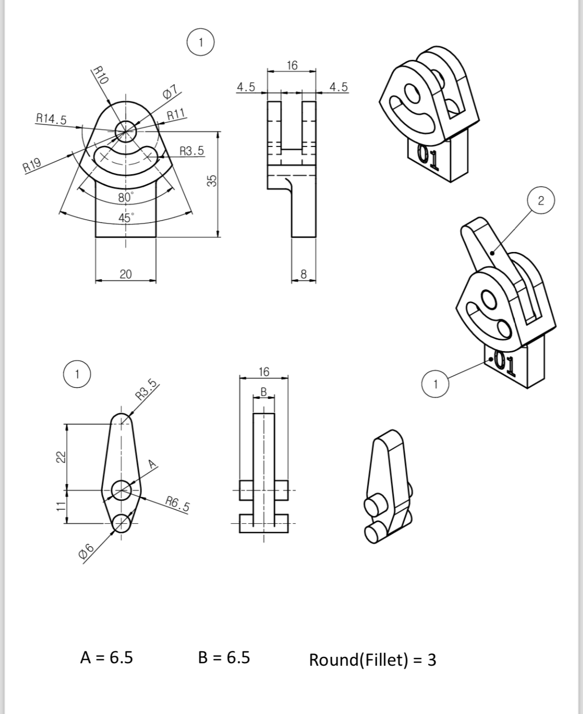 A=6.5B=6.5Round(Fillet)Draw the following shapes by | Chegg.com