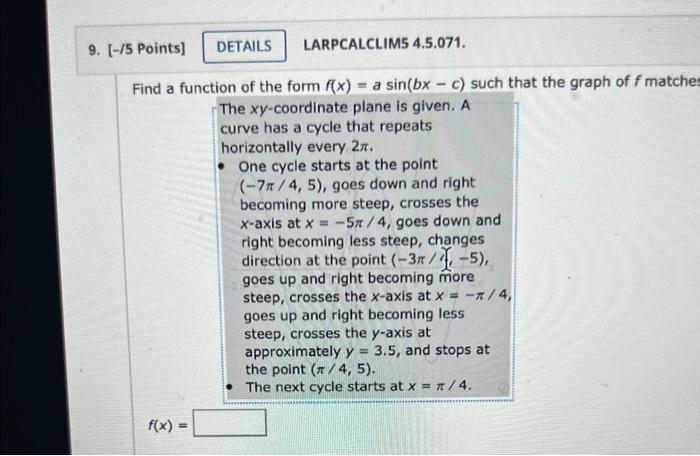 Solved Find a function of the form f(x)=asin(bx−c) such that | Chegg.com