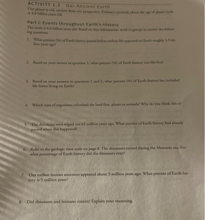 ACTIVITY 1.3 Our Ancient Earth Our planet is old, | Chegg.com