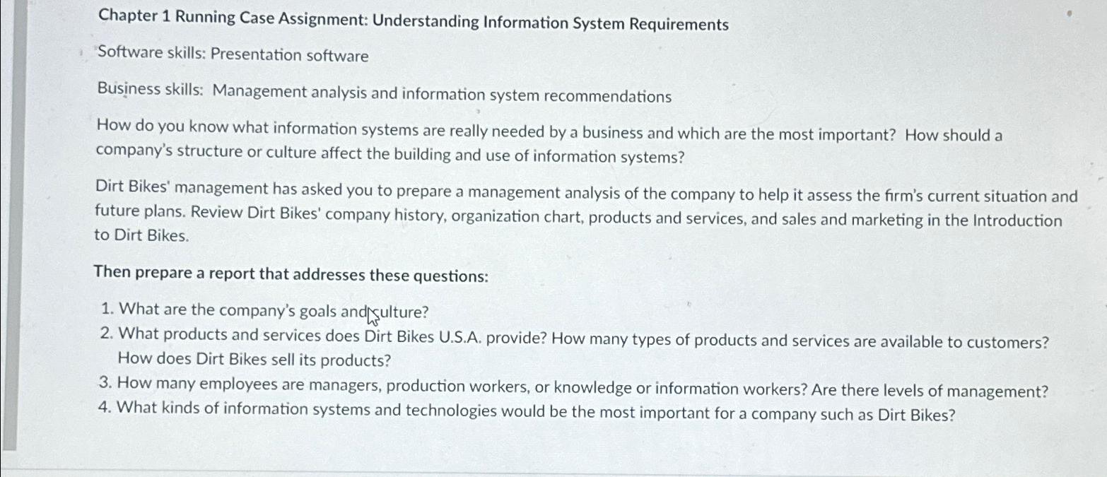 Solved Chapter 1 ﻿Running Case Assignment: Understanding | Chegg.com