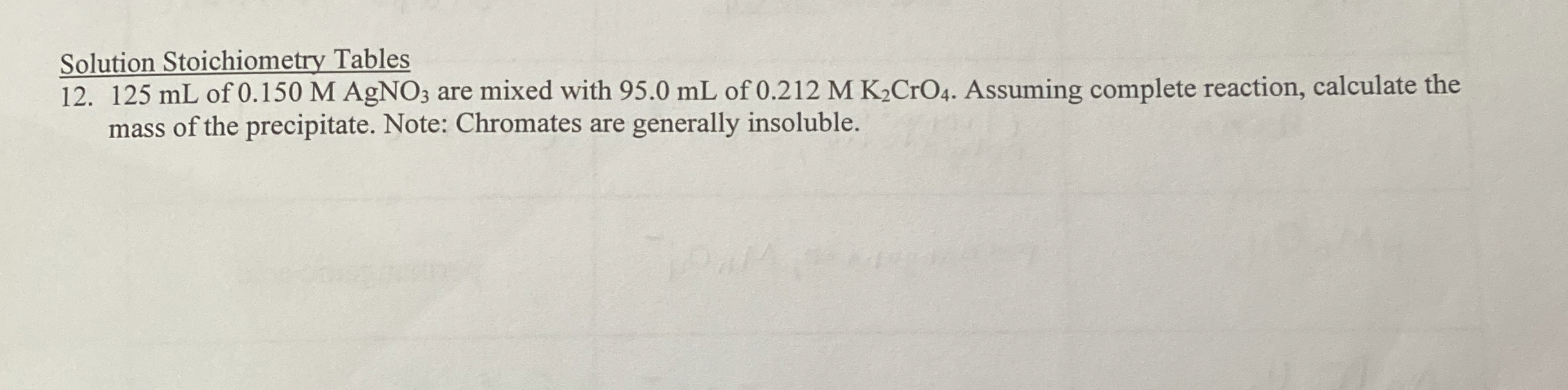 Solved Solution Stoichiometry Tables12. 125 ﻿mL of | Chegg.com