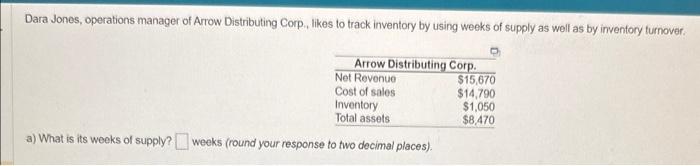 Solved Dara Jones, operations manager of Arrow Distributing | Chegg.com