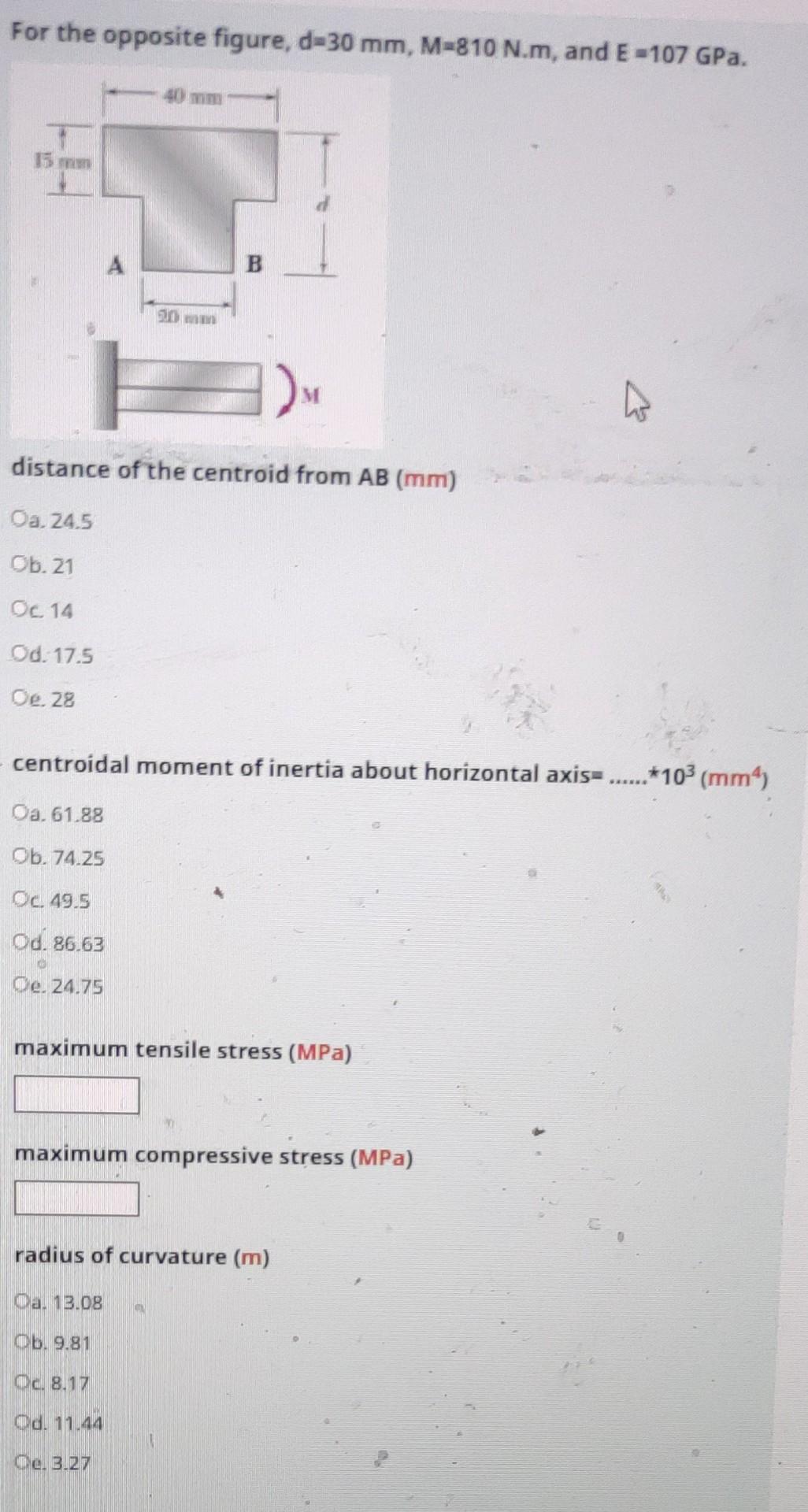 Solved For the opposite figure, d=30 mm,M=810 N.m, and | Chegg.com