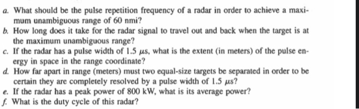 Solved a. What should be the pulse repetition frequency of a | Chegg.com