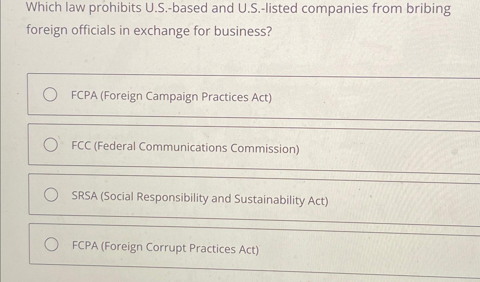 Solved Which law prohibits U.S.-based and U.S.-listed | Chegg.com