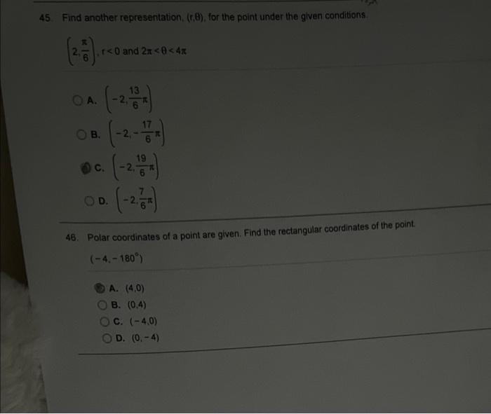 Solved 45. Find another representation. (r.a), for the point | Chegg.com