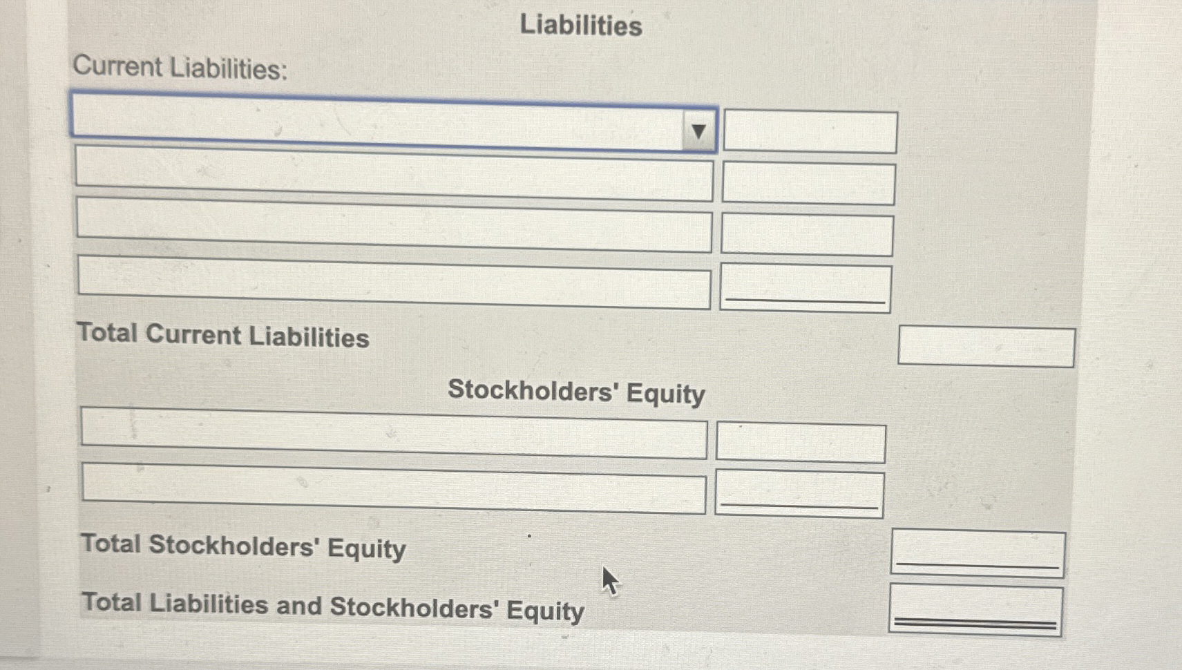 Solved LiabilitiesCurrent Liabilities:Total Current | Chegg.com