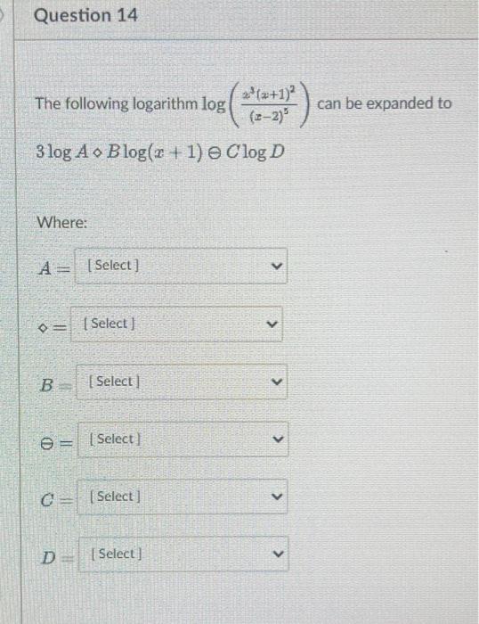 Solved Question 14 *²³ (2+1)² (x-2)² 3 log A + Blog(z + 1) | Chegg.com
