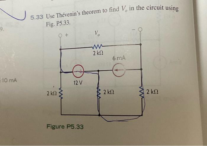 Solved 5.33 Use Thévenin's theorem to find Vo in the circuit | Chegg.com