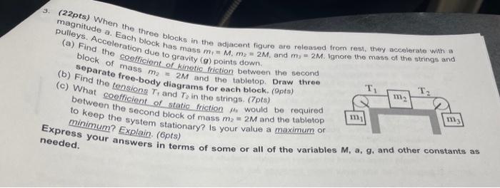 Solved 3. (22pts) When the three blocks in the adjacent | Chegg.com