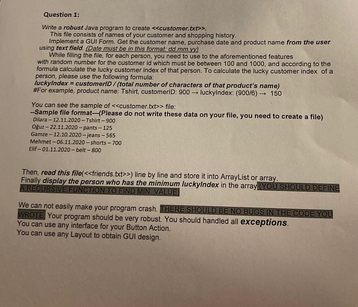 Solved Question 1: Write a robust Java program to create . | Chegg.com