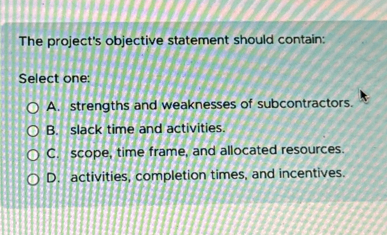 Solved The project's objective statement should | Chegg.com