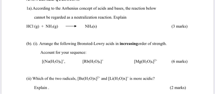 Solved 1a).According to the Arrhenius concept of acids and | Chegg.com