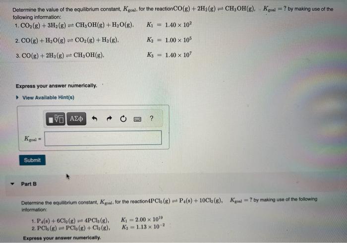 Solved Determine the value of the equilibrium constant, | Chegg.com