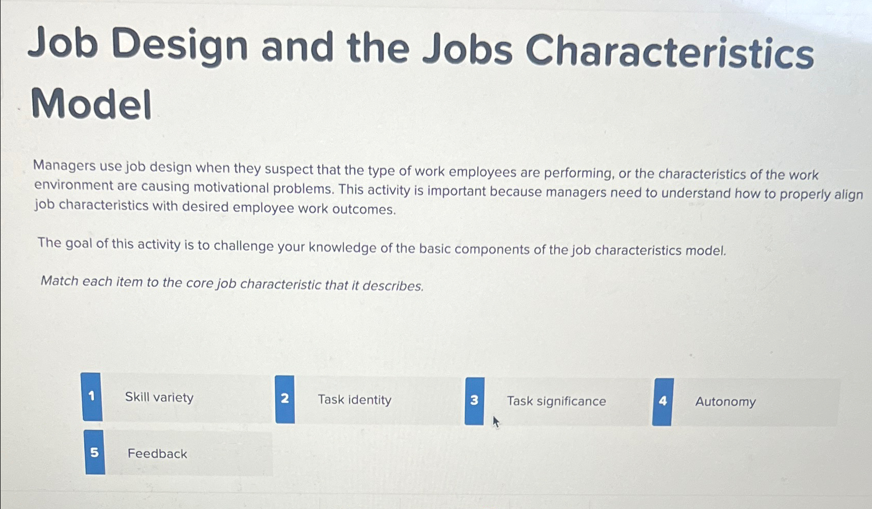 Solved Job Design and the Jobs CharacteristicsModelManagers | Chegg.com