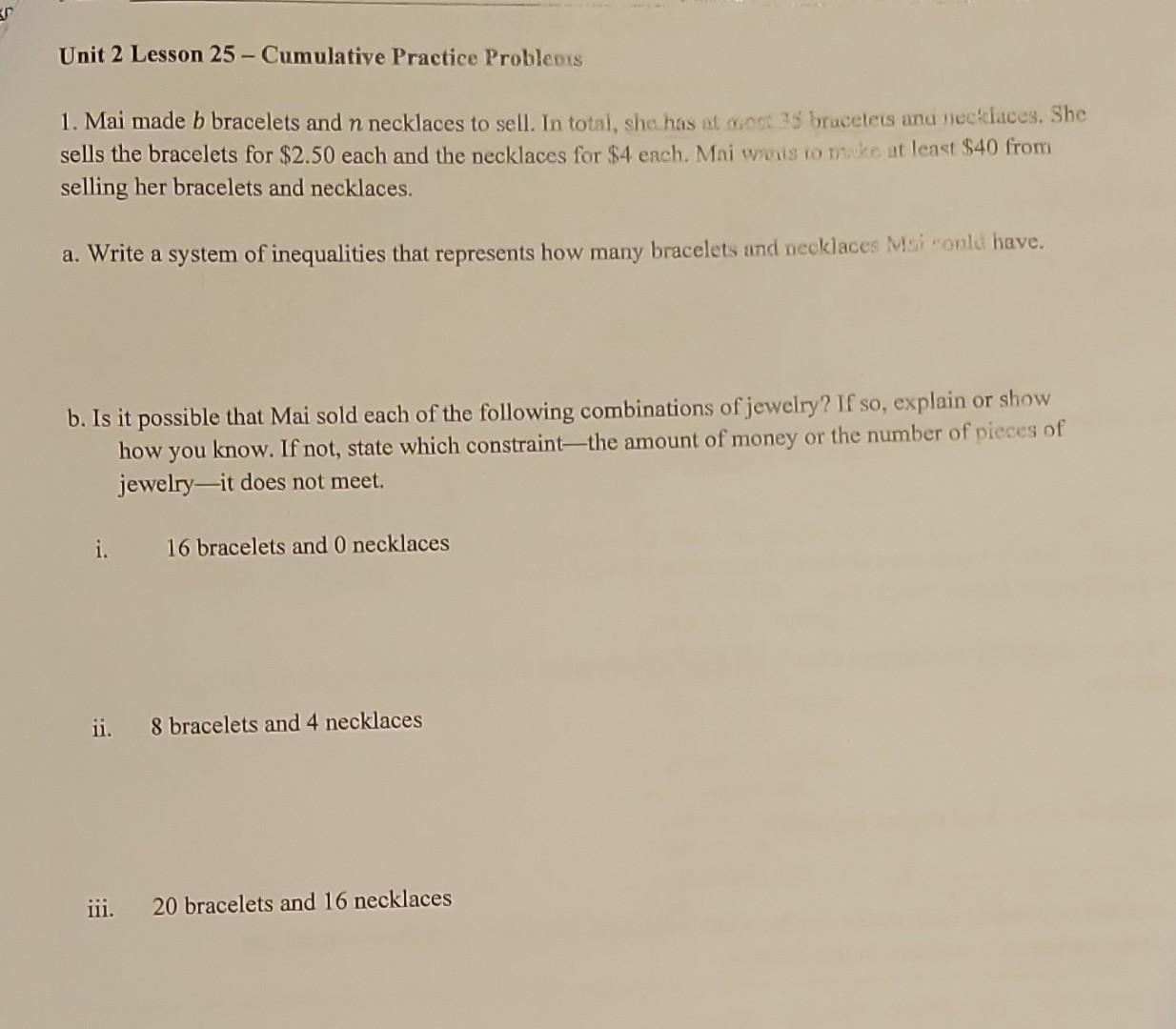 Solved Unit 2 Lesson 25 - Cumulative Practice Problens 1. | Chegg.com