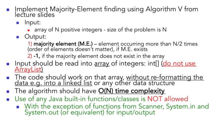 Solved Implement Majority Element Finding Using Algorithm
