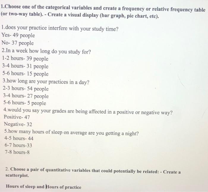 Solved I need help using my data in a project about students | Chegg.com