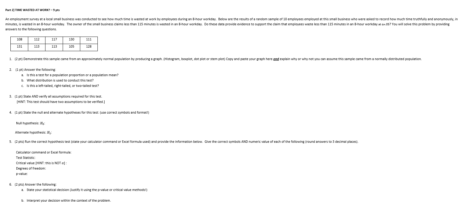 Solved Part 2) ﻿TIME WASTED AT WORK? - 9 ﻿pts answers to the | Chegg.com