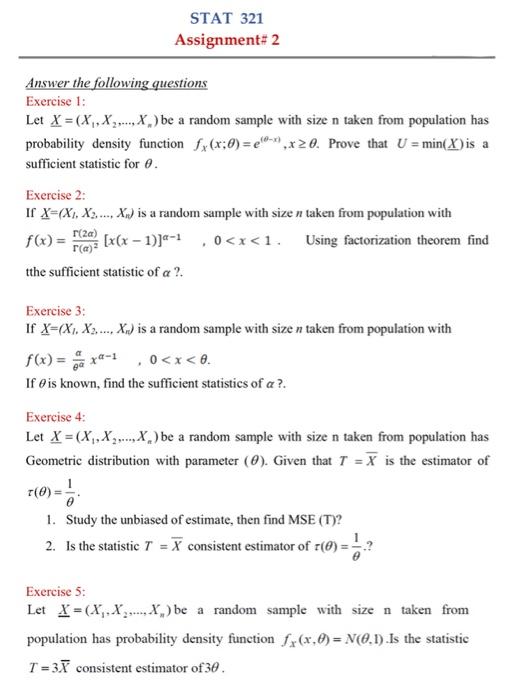 Solved Assignment #2 Answer the following questions Exercise | Chegg.com