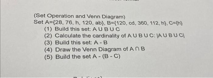 Solved (Set Operation and Venn Diagram) Set | Chegg.com