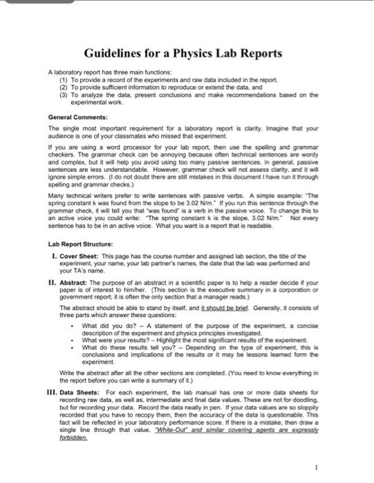 Solved A laboratory report has three main functions: (1) To | Chegg.com