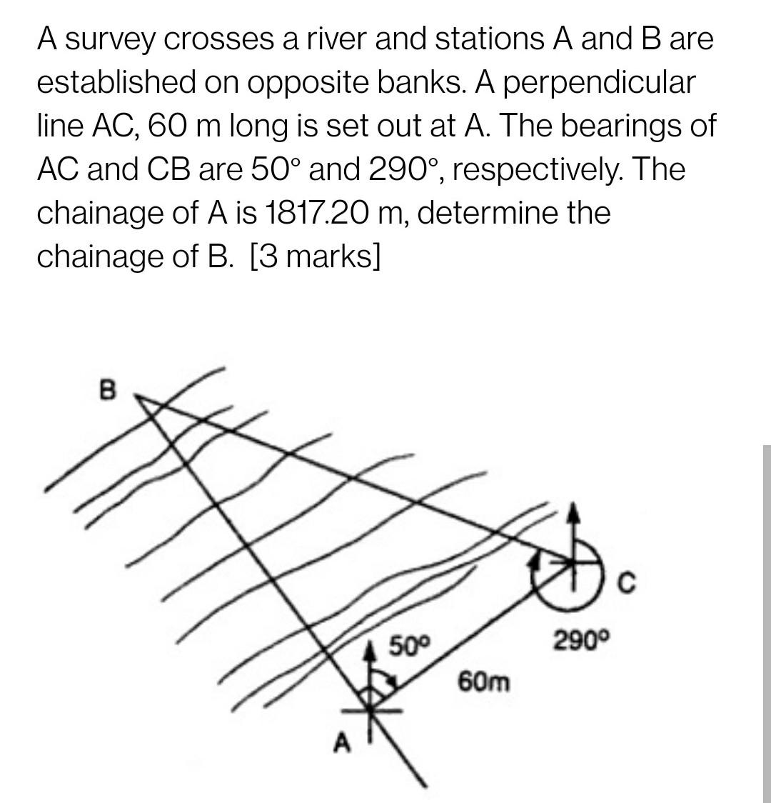 Solved A survey crosses a river and stations A and B are | Chegg.com