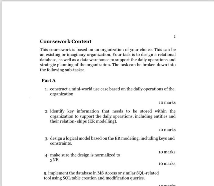 Solved 2 Coursework Content This coursework is based on an | Chegg.com