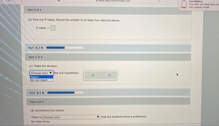 Solved dlo Statistics Class Times A professor wishes to see | Chegg.com