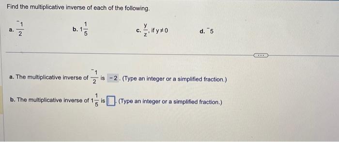 Solved Find the multiplicative inverse of each of the | Chegg.com